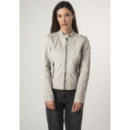 Lederjacke Mauritius "MWFilla", Damen, Gr. L, silber (silber grau), Obermaterial: 100% Schafsleder. Futter: 100% Baumwolle. Ärmelfutter: 100% Polyester, unifarben, modisch, regular fit kurz, Langarm mit Reißverschluss, Jacken, mit kleinem Stehkragen