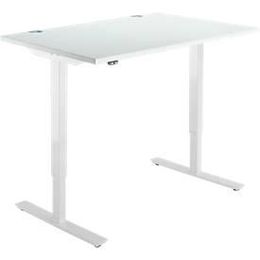 Schreibtisch, elektrisch höhenverstellbar, Rechteck, T-Fuß, B 1200 x T 800 x H 755-1255 mm, lichtgrau/weiß