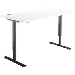 Schreibtisch Start Off, elektrisch höhenverstellbar, Rechteck, T-Fuß, B 1600 x T 800 x H 755-1255 mm, weiß/schwarz