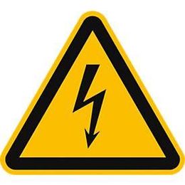 moedel Warnzeichen "Warnung vor elektrischer Spannung" nach ISO 7010, Folie selbstklebend, 20 mm Seitenlänge, 12 Stück/Bogen