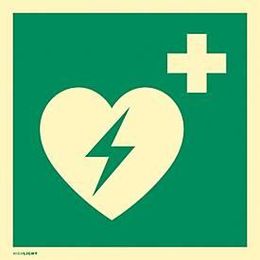 moedel Hinweisschild „Automatischer externer Defibrillator AED“, EN ISO 7010, Leuchtklasse C, 160 mcd/m², bis 14,8 m, L 148 x B 148 mm, Folie, grün