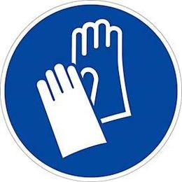 moedel Gebotsschild „Handschutz benutzen“, nach ISO 7010 M009, Folie selbstklebend, Ø 100 mm