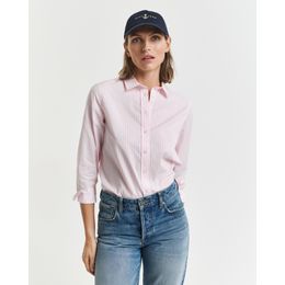 Hemdbluse Gant "REG POPLIN STRIPED SHIRT", Damen, Gr. 38, rosa (light pink), Popeline, Obermaterial: 100% Baumwolle, gestreift, klassisch, regular fit hüftlang, Langarm, Blusen, mit einer kleinen Logostickerei auf der Brust