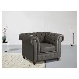 Sessel Home Affaire "Chesterfield B/T/H: 105/69/74 cm", braun, B:105cm H:74cm T:89cm, Luxus-Microfaser (94% Polyester, 5% Nylon, 1% Spandex), Luxus-Microfaser Snake (100% Polyester), Microfaser Antiklederoptik (100% Polyester), NaturLEDER (echtes italienisches Rindsleder), Sessel, mit hochwertiger Knopfheftung, auch in Leder