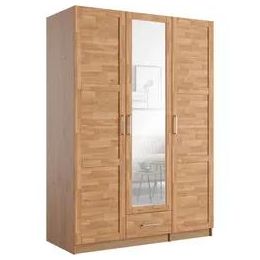 Kleiderschrank Home Affaire "Sabrina, natürlicher Landhausstil, mit Innenausstattung", braun (eiche), H:200cm T:60cm, Schränke, Spiegel und Schubladen, teilmassiv,Buche oder Eiche, FSC-zertifiziert