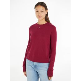 Strickpullover Tommy Jeans "TJW ESSENTIAL CREW NECK SWEATER", Damen, Gr. M (38), lila (valley lila melange), Strick, Obermaterial: 53% Baumwolle, 40% Viskose, 7% Polyamid, meliert, Basic, normal hüftlang, Rundhals, Langarm Rippbündchen, Pullover, mit Logostickerei