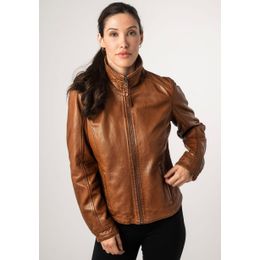 Lederjacke Mauritius "MWWalli", Damen, Gr. L, braun (cognac), Obermaterial: 100% Schafsleder. Futter: 100% Baumwolle. Ärmelfutter: 100% Polyester, unifarben, modisch, regular fit kurz, Langarm, Jacken, mit Stehkragen