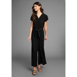 Overall Laura Scott, Damen, Gr. 34, N-Gr, schwarz, Jersey, Obermaterial: 100% Polyester, unifarben, Crinkleoptik, feminin, figurumspielend 7/8-Länge, Kurzarm angeschnitten, Overalls, mit tollem Plissee-Effekt