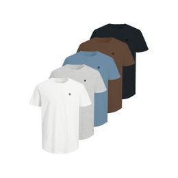 Jack & Jones Rundhalsshirt JACK & JONES "JPRBLABRODY TEE SS CREW NECK 5PK MP", Herren, Gr. L, tobacco braun pack:with weiß, schwarznavy, lightblau, lgm, Jersey, Obermaterial: 100% Baumwolle, bestickt, modisch, regular fit normal, Rundhals, Kurzarm, Shirts