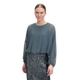 Schlupfbluse Vera Mont "Vera Mont Oversize-Bluse mit Rundhalsausschnitt", Damen, Gr. 34, grau (grau olive), Chiffon, Obermaterial: 100% Polyester. Futter: 100% Polyester., modisch, figurumspielend normal, Langarm, Blusen