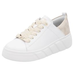 Plateausneaker RIEKER SPORT, Damen, Gr. 41, beige (wei&szlig;, hellbeige), Leder, Lederimitat, kontrastfarbene Details, Schuhe Plateausneaker, Schn&uuml;rschuh, Halbschuh, Freizeitsneaker mit Soft-Einlage, Topseller