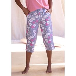 Caprihose Vivance Dreams, Damen, Gr. 40/42, N-Gr, bunt (grau, rosa, geblümt), Single Jersey, Obermaterial: 100% Baumwolle, geblümt, Basic, bequem 3/4-Länge, Hosen, Pyjamahose in schmaler Capriform