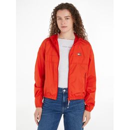 Windbreaker Tommy Jeans "TJW CRP LT CHICAGO", Damen, Gr. M (38), rot (deep crimson), Web, Obermaterial: 100% Polyester, unifarben, casual, regular fit, Langarm, Jacken, in modischer Cropped Form