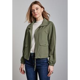 Kurzjacke Street One, Damen, Gr. 34, grün (summer khaki), Stoff, Obermaterial: 62% Polyester, 38% Baumwolle; Futter: 100% Polyester, unifarben, casual, comfort fit kurz, hoch geschlossener Ausschnitt, Langarm Bündchen, Jacken, aus softem Materialmix