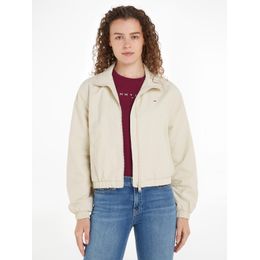 Windbreaker Tommy Jeans "TJW ESSENTIAL JACKET", Damen, Gr. L (40), beige (newsprint), Web, Obermaterial: 100% Polyamid, unifarben, casual, Basic, Langarm, Jacken, mit Stehkragen