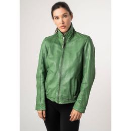 Lederjacke Mauritius "MWWalli", Damen, Gr. L, grün, Obermaterial: 100% Schafsleder. Futter: 100% Baumwolle. Ärmelfutter: 100% Polyester, unifarben, modisch, regular fit kurz, Langarm, Jacken, mit Stehkragen