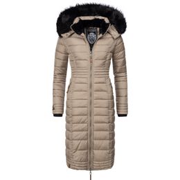 Wintermantel Navahoo "Umay", Damen, Gr. XL (42), grau (taupe), Oberstoff: 100% Polyester, Futter: 100% Polyester, Wattierung: 100% Polyester, Ärmelfutter: 100% Polyester, Kunstpelz: 90% Polyacryl, 10% Polyester, clean, modisch, tailliert ca. Mitte Knie, Langarm Ärmel ohne Ärmelschlitz normaler Saum, Mäntel, langer Damen Winter Steppmantel mit Kunstfellkapuze