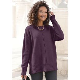 Lascana Damen Rundhalspullover, lila, Gr. 36, unifarben, Strick, Obermaterial: 53% Polyester, 37% Polyacryl, 10% Polyamid, Pullover, aus supersofter