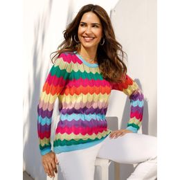 Classic Basics Damen Strickpullover "Ajour-Pullover", bunt, Gr. 50, gemustert, gestreift, mehrfarbig, 100% Polyacryl, Pullover