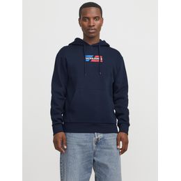 Jack & Jones JACK & JONES Herren Kapuzensweatshirt "JJECORP GRAPHIC SWEAT HOOD NOOS", blau, Gr. S, bedruckt, angeraute Sweatware, Obermaterial: 70% Baumwolle, 30%