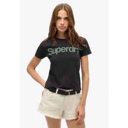 Superdry Damen Kurzarmshirt "CORE LOGO CITY FITTED TEE", schwarz, Gr. S, bedruckt, Single Jersey, Obermaterial: 100% Baumwolle, Shirts