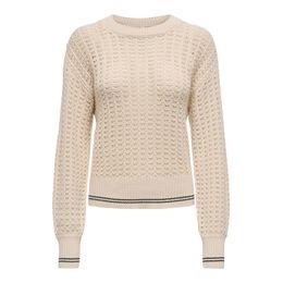 Only Damen Strickpullover "ONLASA LS DETAIL O-NECK CC KNT", beige, Gr. M, unifarben, Strick, Obermaterial: 60% Baumwolle, 40% Polyacryl, Pullover
