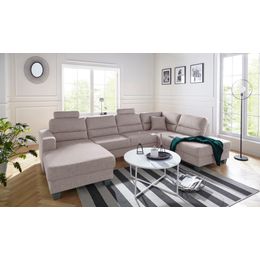 Wohnlandschaft Trendmanufaktur, B:310cm H:85cm T:203cm, beige, Sofas, "Chamber, U-Form", inklusive zwei Kopfstützen, wahlweise mit Bettfunktion