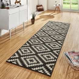 L&auml;ufer Hanse Home, B:80cm H:9mm L:200cm, schwarz, Kunstfaser, Flur, Teppiche, "Nordic", Kurzflor, Raute, Teppich, Weich, Esszimmer, Kinderzimmer,