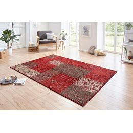 Teppich Hanse Home, B:120cm H:9mm L:170cm, rot, Kunstfaser, Wohnzimmer, Teppiche, "Kirie", Patchwork, Kurzflor, Teppichl&auml;ufer, Modern, Vintage,
