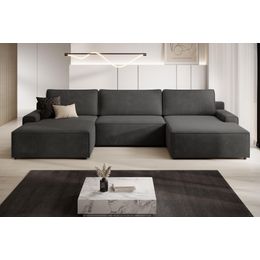 Wohnlandschaft Trendmanufaktur, B:333cm H:98cm T:168cm, schwarz, 100% Polyester, Sofas, "Challenge, Schlafsofa mit Bettkasten, Couch in U-Form,