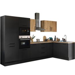 Winkelk&uuml;che, B:330cm H:211cm T:60cm, schwarz, BASIC BY BALCULINA, Komplettk&uuml;chen-Sets, "Turin", Stellbreite 330x175 cm, wahlweise mit E-Ger&auml;ten