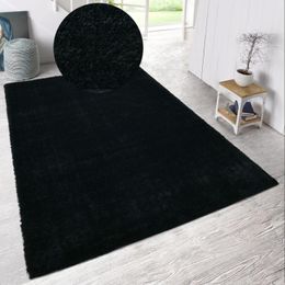 Hochflor-Teppich my home, B:60cm H:43mm L:90cm, schwarz, Kunstfaser, Teppiche, "Malin", Shaggy in Uni-Farben, einfarbig, leicht gl&auml;nzend, besonders