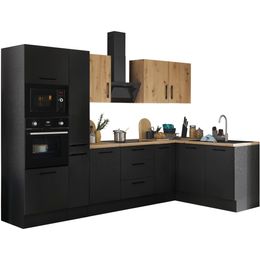 Winkelk&uuml;che, B:300cm H:211cm T:60cm, schwarz, BASIC BY BALCULINA, Komplettk&uuml;chen-Sets, "Turin", Stellbreite 300x175 cm, wahlweise mit E-Ger&auml;ten