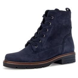 Gabor Damen Schnürboots, Gr. 41, blau, Nubukleder, unifarben, Schuhe, Blockabsatz, Schnürstiefelette, praktischer Innenreißverschluss