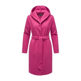 Marikoo Damen Kurzmantel "Kailii", rosa, Gr. XXXL, 90% Polyester, 10% Viskose, Mäntel, Eleganter Wickel Mantel mit Taillengürtel und Oversized Hood