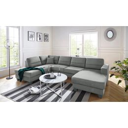 Wohnlandschaft Trendmanufaktur, B:310cm H:85cm T:203cm, grau, Sofas, "Chamber, U-Form", inklusive zwei Kopfstützen, wahlweise mit Bettfunktion