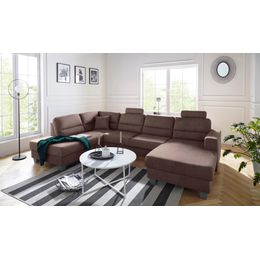 Wohnlandschaft Trendmanufaktur, B:310cm H:85cm T:203cm, braun, Sofas, "Chamber, U-Form", inklusive zwei Kopfstützen, wahlweise mit Bettfunktion