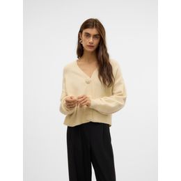 V&eacute;ro Moda VERO MODA Damen Strickjacke "VMCECILY LS V-NECK CARDIGAN GA", beige, Gr. XS, unifarben, Strick, Obermaterial: 65% Polyester, 28% Polyacryl, 5% Wolle,