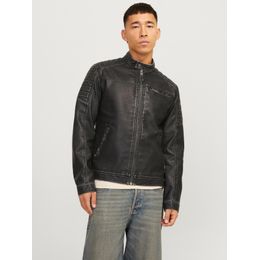 Jack & Jones JACK & JONES Herren Lederimitatjacke "JJEROCKY WASHED PU JACKET NOOS", schwarz, Gr. XL, unifarben, vintage, Web, Obermaterial: 96% Polyester, 4%