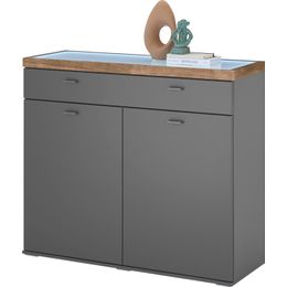 Sideboard, B:120,7cm H:105cm T:43,5cm, grau, SET ONE BY Musterring, Wohnzimmer, Sideboards, &quot;Lancaster Dielen&quot;, inklusive LED-Beleuchtung, mit einem