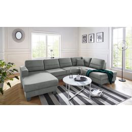 Wohnlandschaft Trendmanufaktur, B:310cm H:85cm T:203cm, grau, Sofas, "Chamber, U-Form", inklusive zwei Kopfstützen, wahlweise mit Bettfunktion