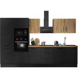 K&uuml;chenzeile, B:330cm H:211cm T:60cm, schwarz, BASIC BY BALCULINA, Komplettk&uuml;chen-Sets, "Turin", Breite 330 cm, wahlweise mit E-Ger&auml;ten