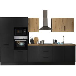 K&uuml;chenzeile, B:330cm H:211cm T:60cm, schwarz, BASIC BY BALCULINA, Komplettk&uuml;chen-Sets, "Turin", Breite 330 cm, wahlweise mit E-Ger&auml;ten