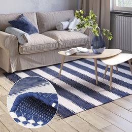 Teppich, B:120cm H:10mm L:170cm, blau, MyFlair M&Ouml;BEL & ACCESSOIRES, Baumwolle, Polyester, Wohnzimmer, Teppiche, "Karim", Handweb Teppich, gestreift,