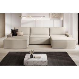 Wohnlandschaft Trendmanufaktur, B:333cm H:98cm T:168cm, beige, 92% Polyester / 8% Nylon, Sofas, "Challenge, Schlafsofa mit Bettkasten, Couch in
