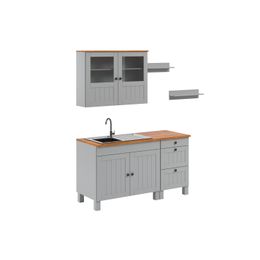 Pantryk&uuml;che Home Affaire, B:150cm T:60cm, grau, Komplettk&uuml;chen-Sets, "Alby2", Breite 150 cm, Kiefer massiv, ohne E-Ger&auml;te