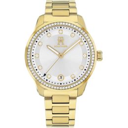 Tommy Hilfiger Damen Quarzuhr "TH85 CRYSTALS", gold, Armbanduhren, Armbanduhr, Damenuhr, Edelstahlarmband, analog, Tag, Glassteine
