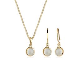 Elli Damen Schmuckset "Mondstein Wei&szlig; 925 Sterling Silber vergoldet", onesize,mit Stein, gold, Silber 925 (Sterlingsilber), Schmuck_Sets