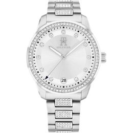 Tommy Hilfiger Damen Quarzuhr "TH85 CRYSTALS", silber, Armbanduhren, Armbanduhr, Damenuhr, Edelstahlarmband, analog, Tag, Glassteine