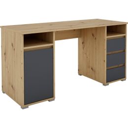 Schreibtisch ByLiving, B:138cm H:75cm T:55cm, braun, Kinderzimmer, Tische, "Lobo", Breite 138 cm, Computertisch mit Schubladen, im modernen Design